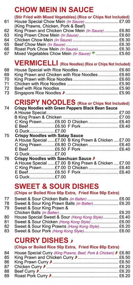Menu at Royal Chef fast food, Morpeth