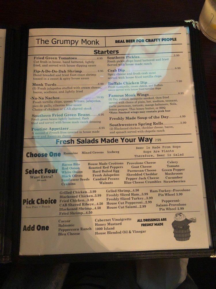 Menu at The Grumpy Monk Carolina Forest restaurant, Myrtle Beach