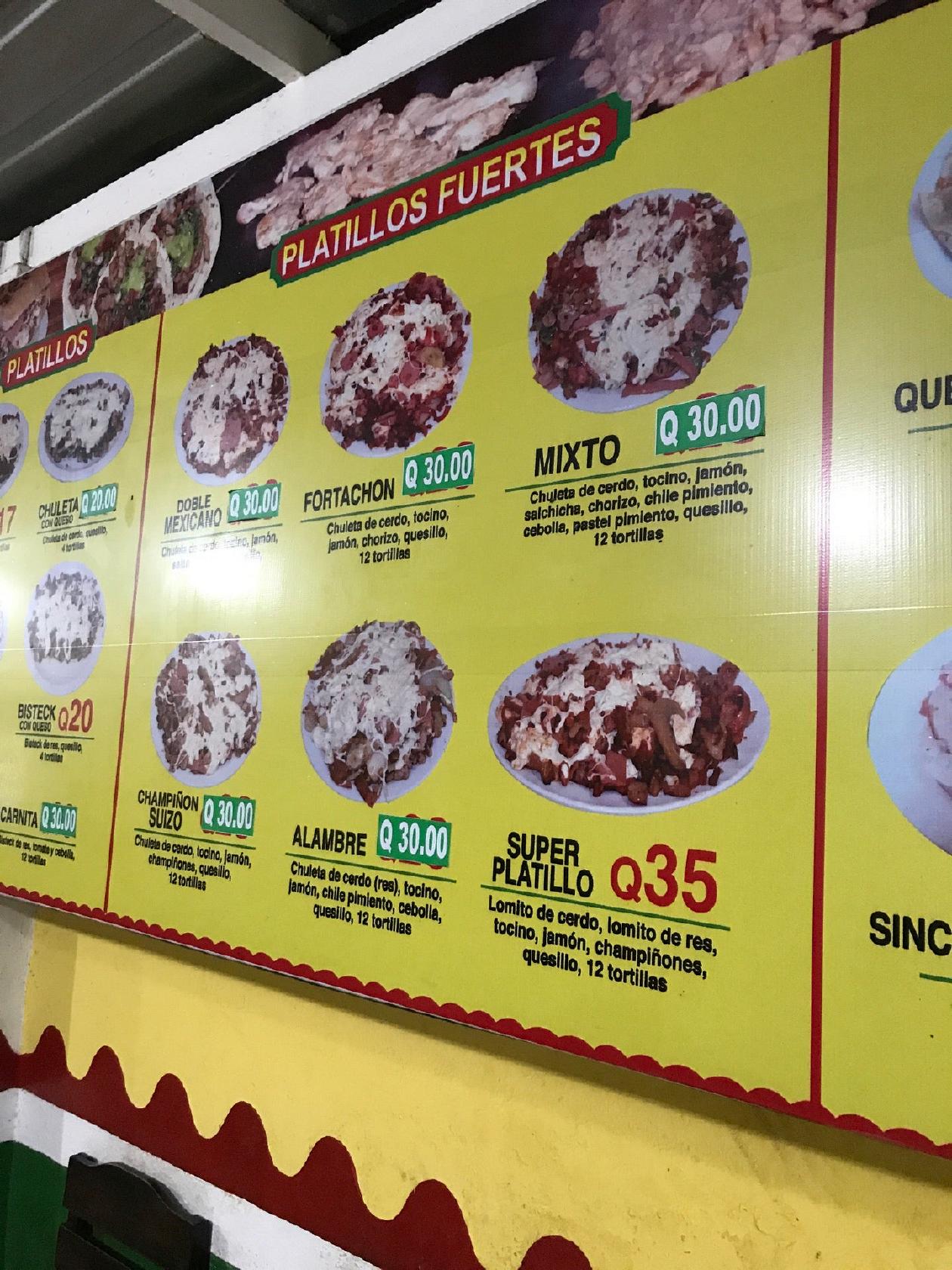 Menu at El Sazón Mexicano restaurant, Tapachula