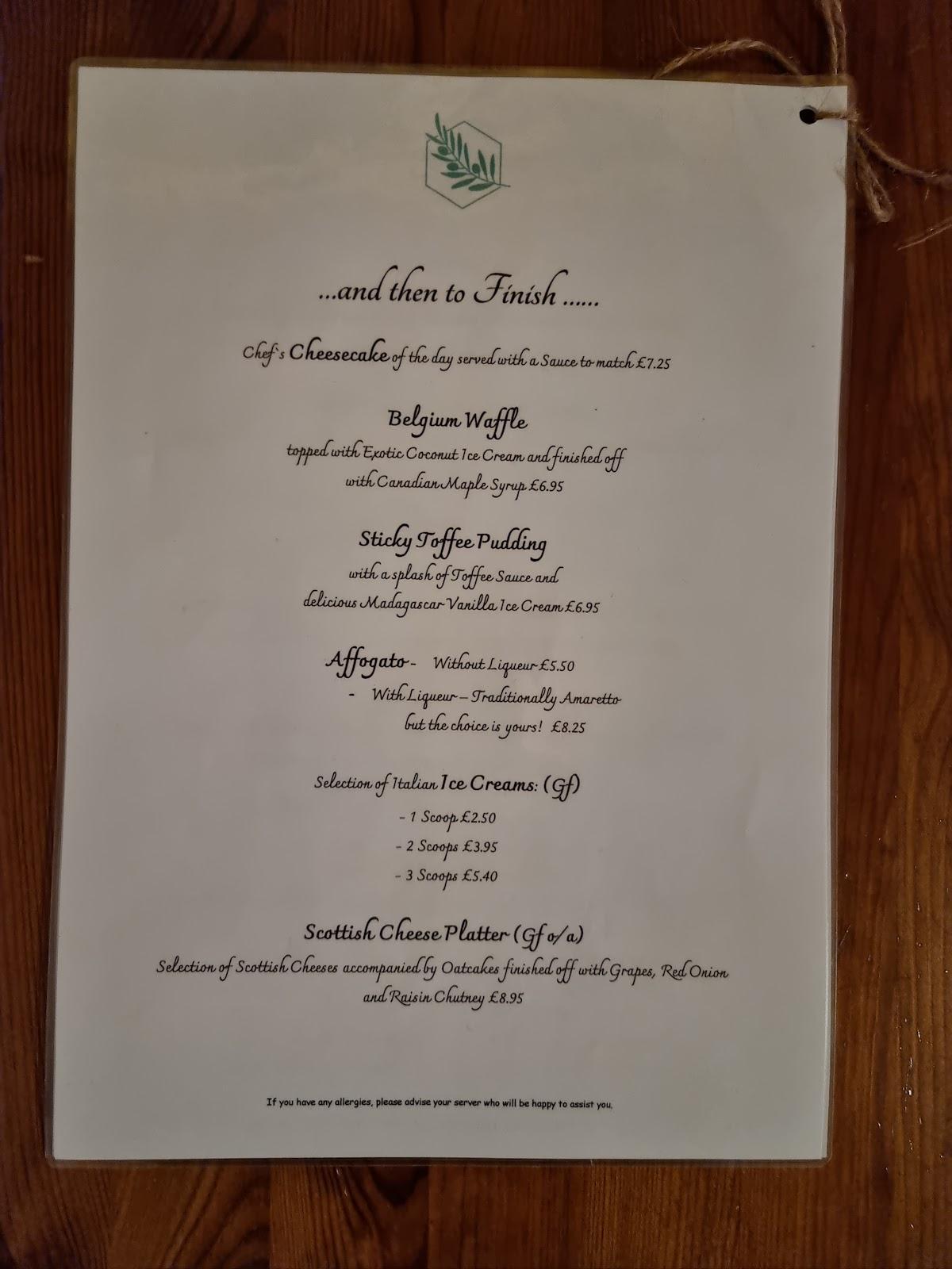 Menu at Fern Cottage Restaurant, Pitlochry