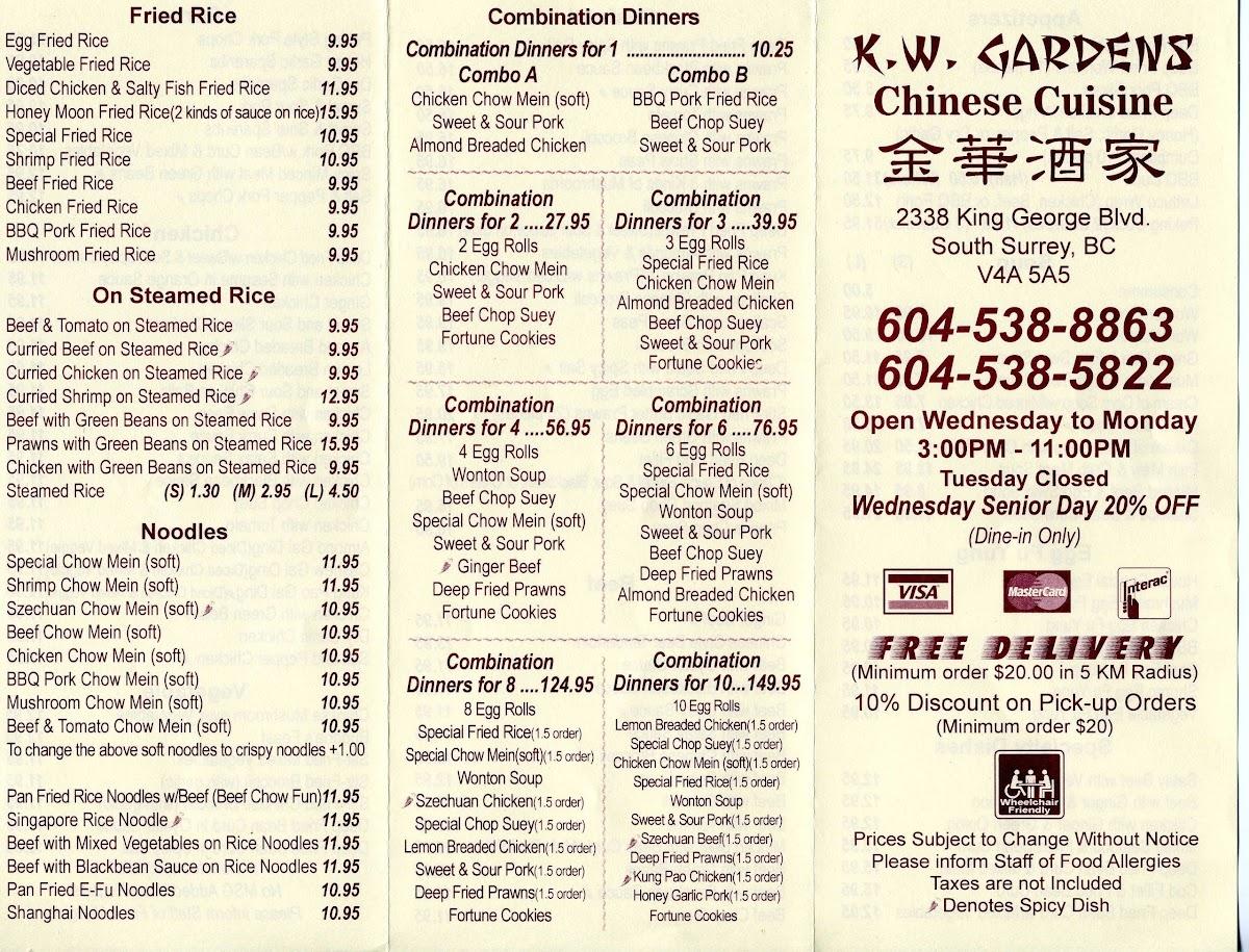 Menu at KW Gardens Restaurant, Surrey