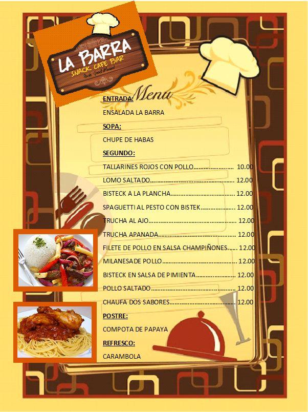 Menu at La Barra Café - rock, Huaraz