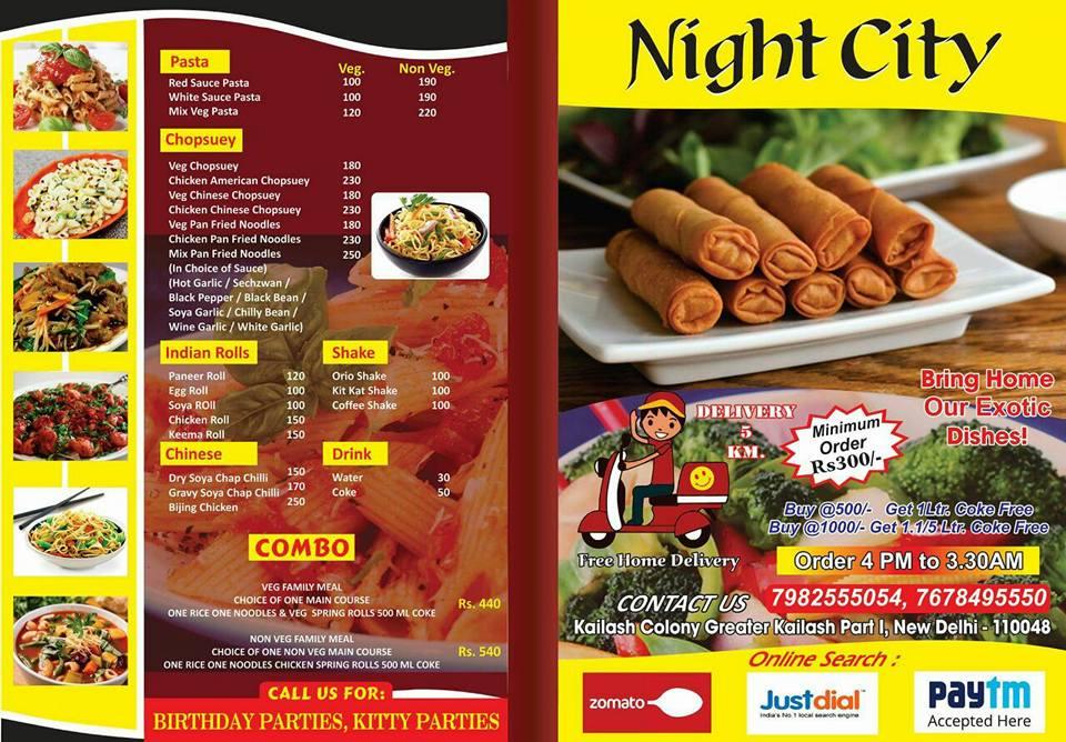 Menu at Night Tea centre, Delhi