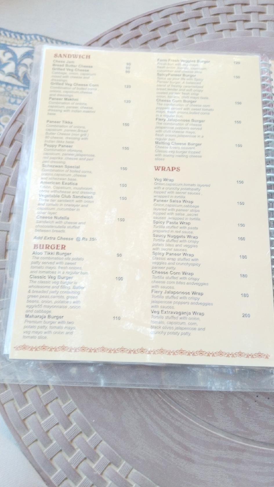 Menu at The Camel Cafe, Jaisalmer