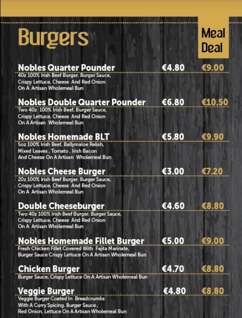 Menu at The Noble Grill restaurant, Fieries