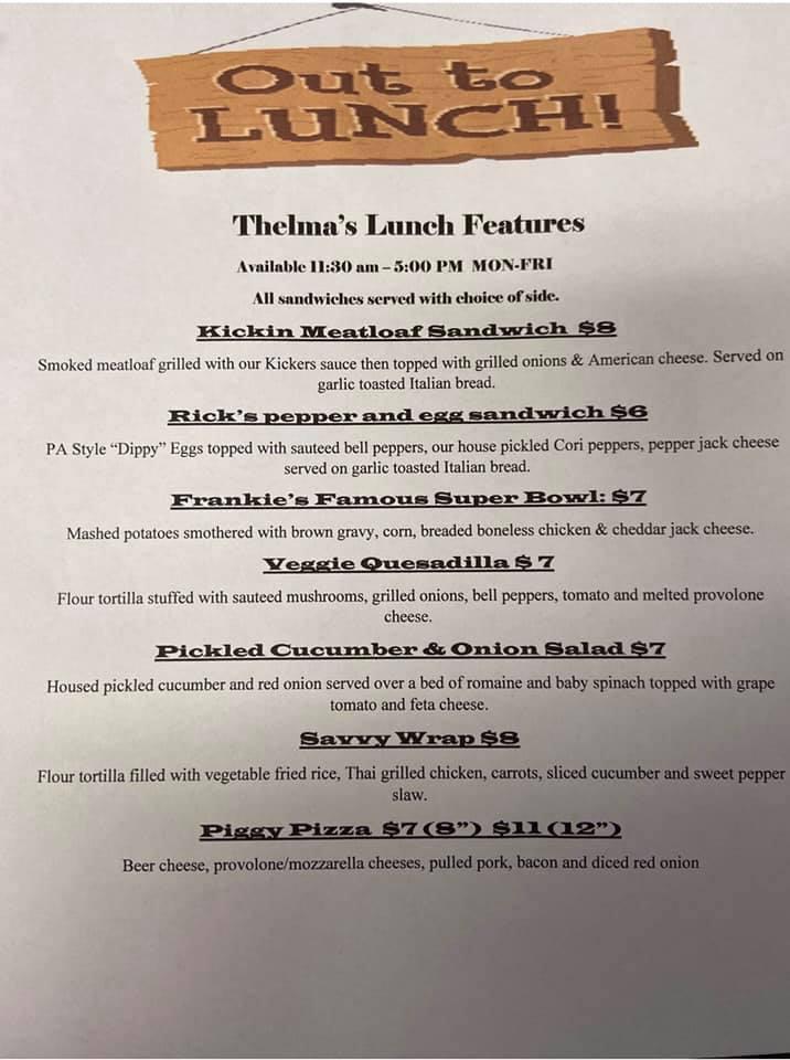 Menu at Thelma's Sports Nook pub & bar, Sharpsville, 285 E High Street Ext