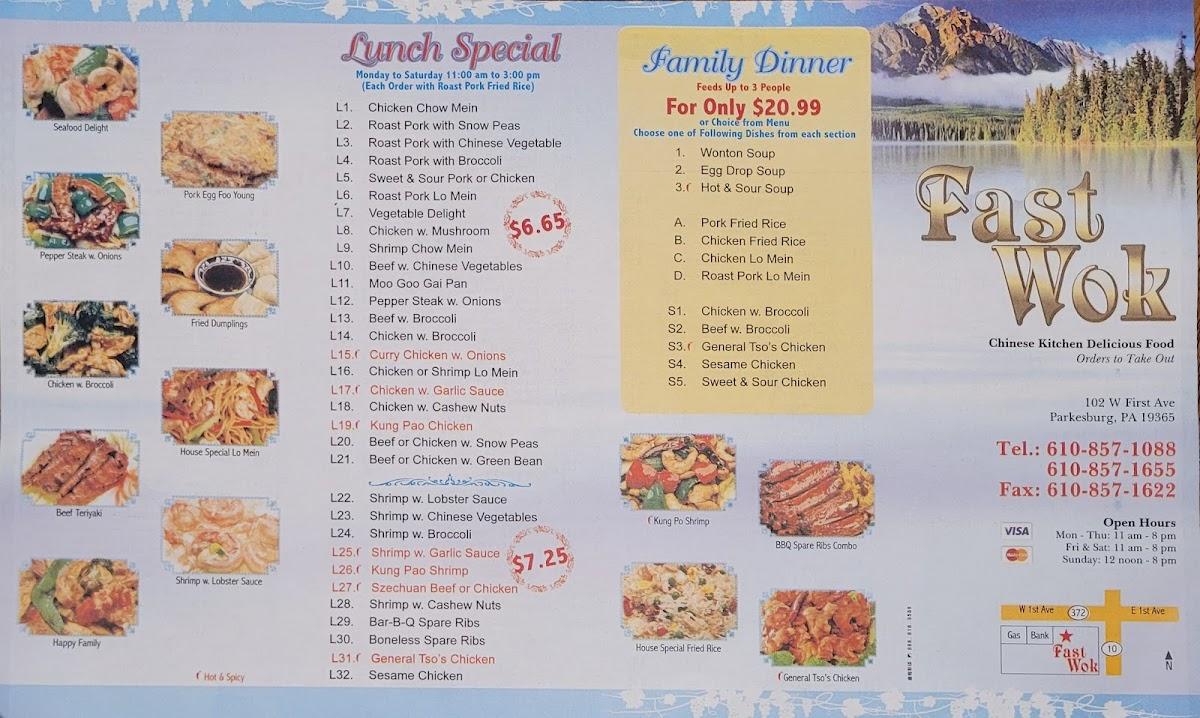 Menu at Fast Wok restaurant, Parkesburg