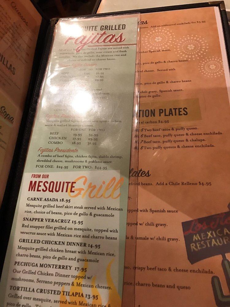 Menu at Los Tios restaurant, Sugar Land, Hwy 6