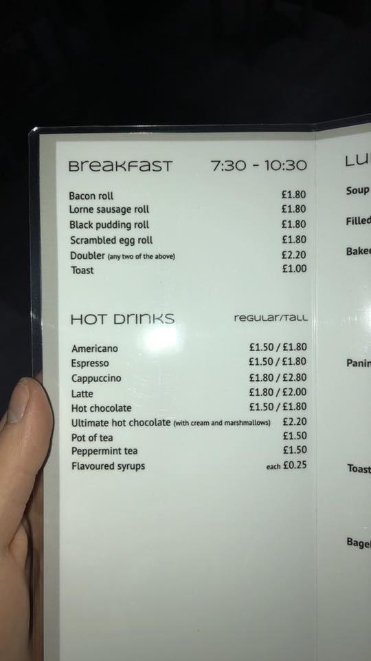 Menu at No. 77, Edinburgh