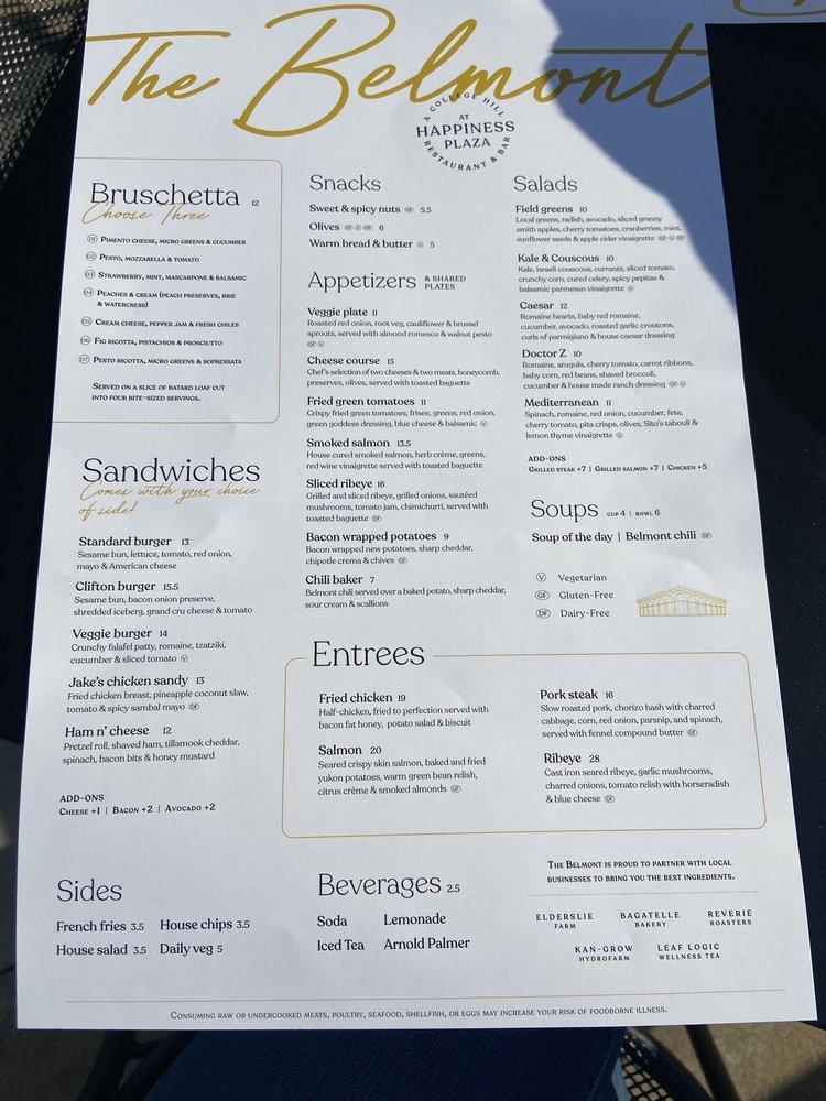 Menu at The Belmont pub & bar, Wichita