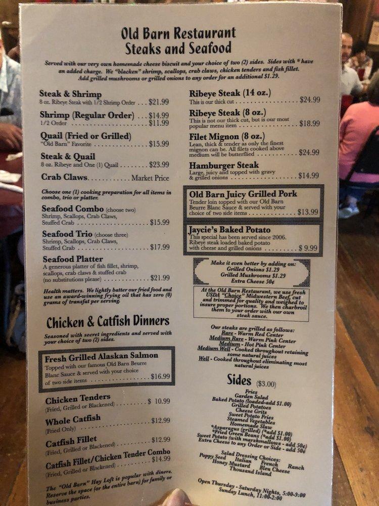 Menu at The Old Barn Restaurant, Goshen, County Rd 2243