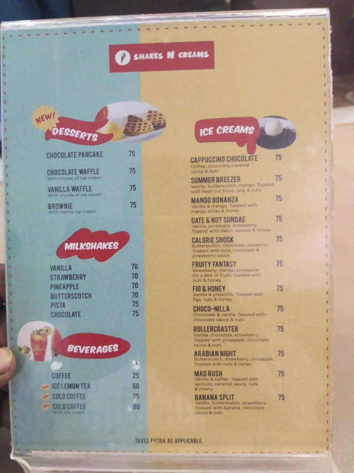 Menu at Adyar Bakery, Chennai, 110