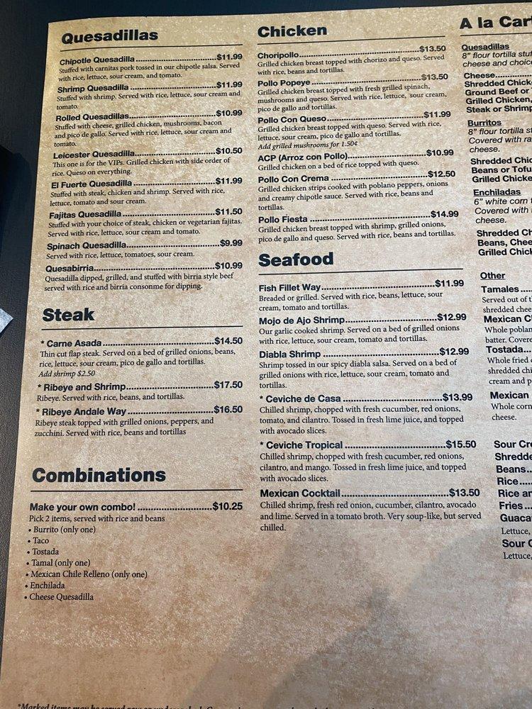 Menu at Andale Way Mexican Grill restaurant, Asheville