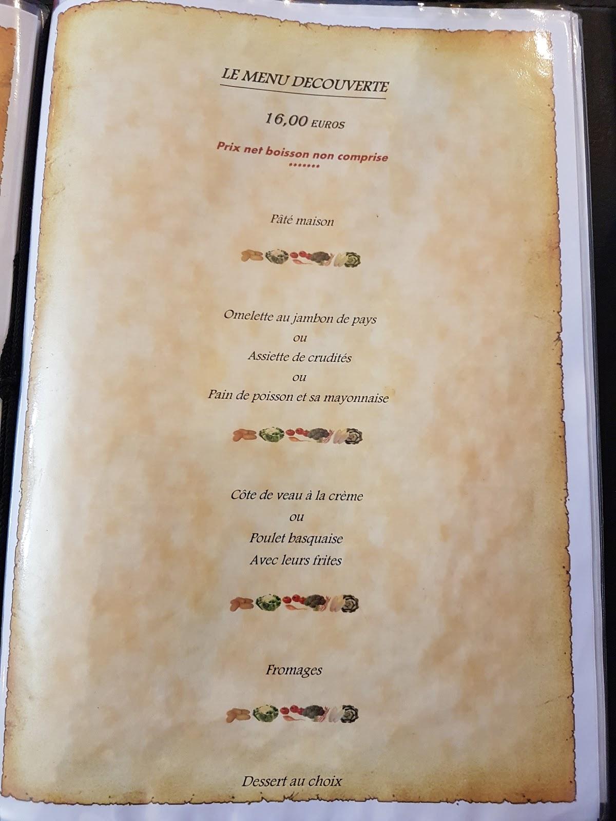 Menu au Auberge du Presbytère restaurant, Saint-Barthélemy-de-Bussière