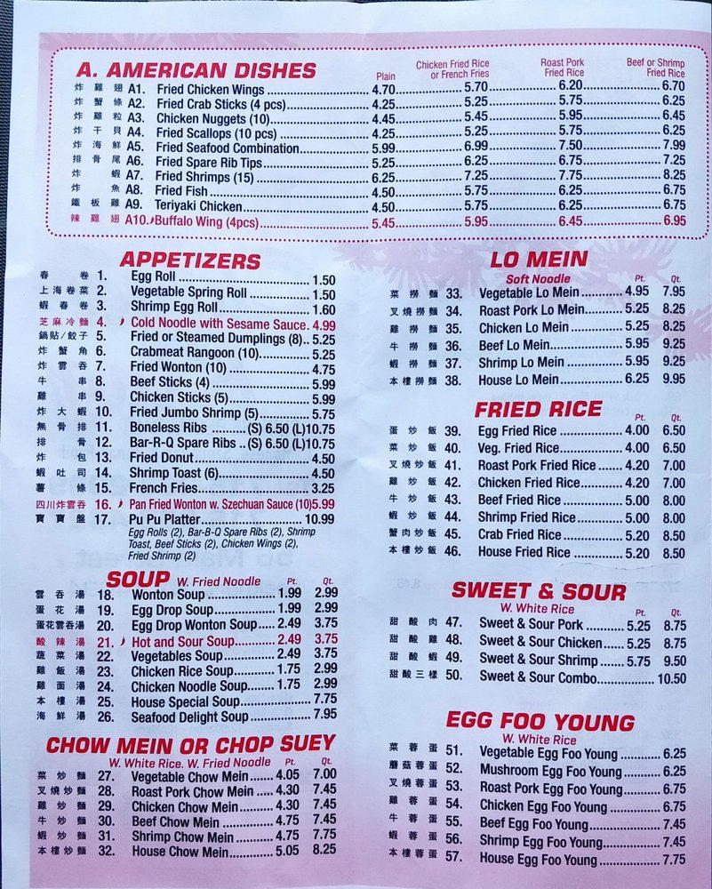 Menu at China King restaurant, Lockport
