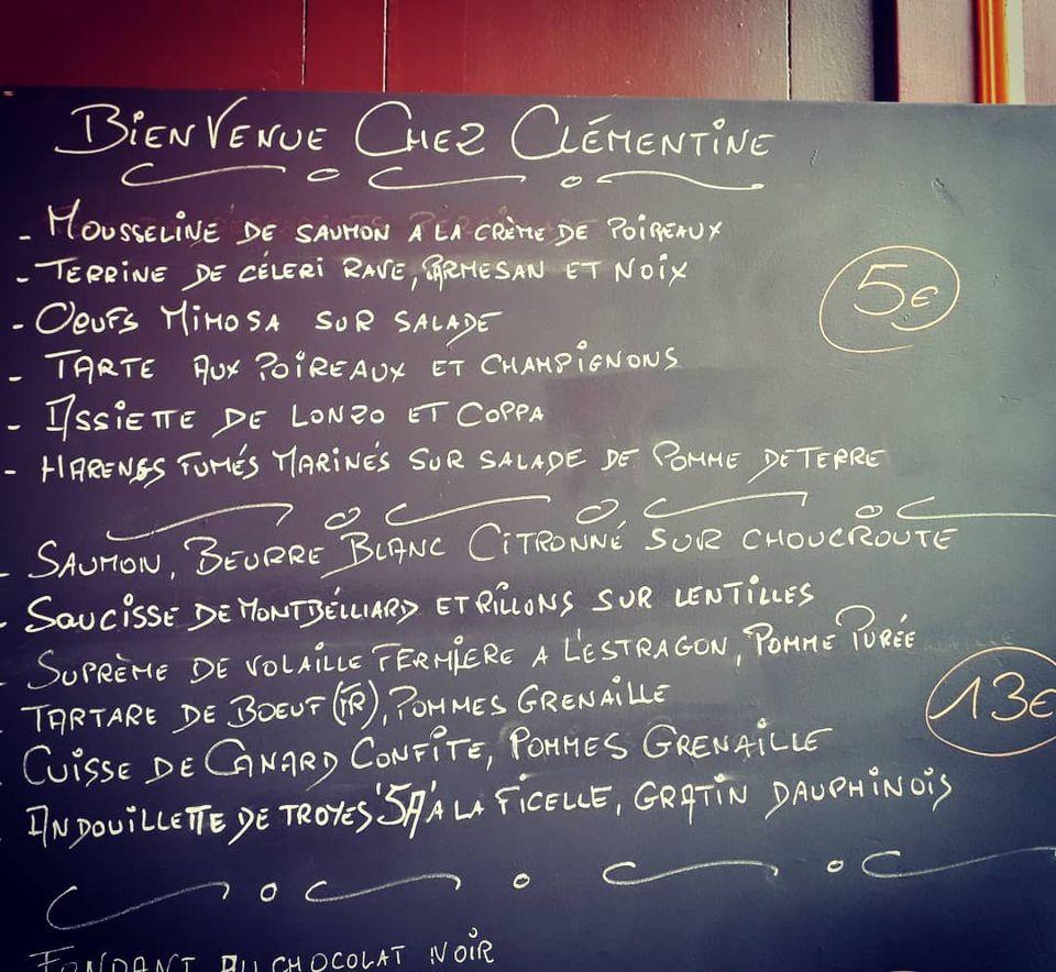 Menu at Clémentine, restaurant et terrasse, Paris, 5 Rue Saint-Marc
