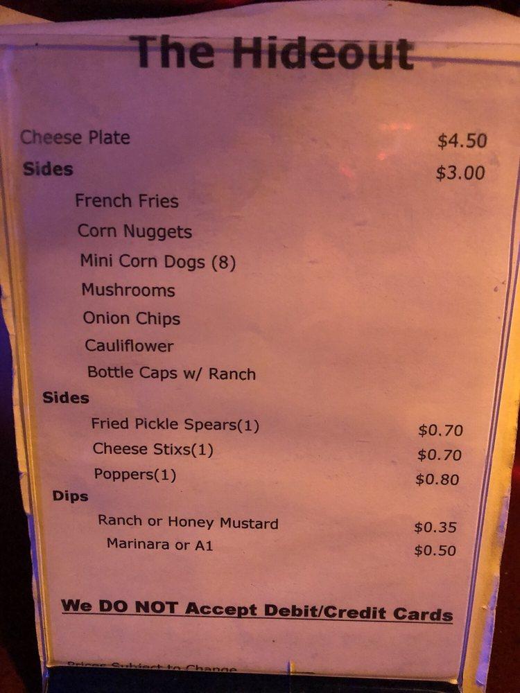Menu at Hideout pub & bar, Dexter City