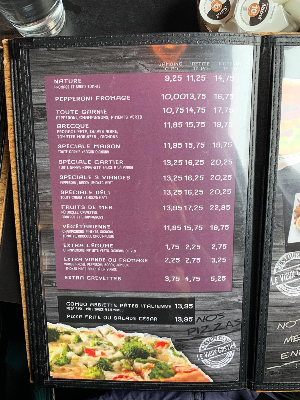 Menu at Le Vieux Cartier restaurant, Sainte-Julienne