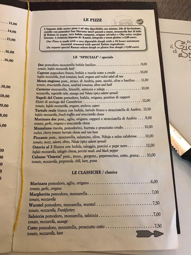 Menu at Osteria Al 3 pizzeria, Florence