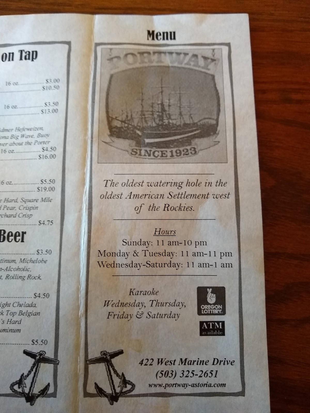 Menu at Portway Tavern pub & bar, Astoria