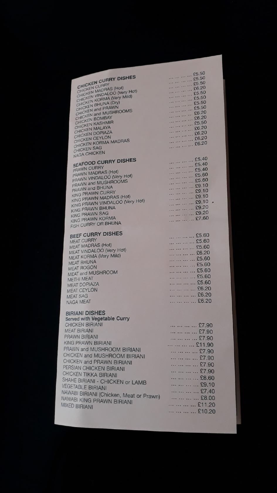 Menu at Raja Tandoori restaurant, Caterham, 4 High St