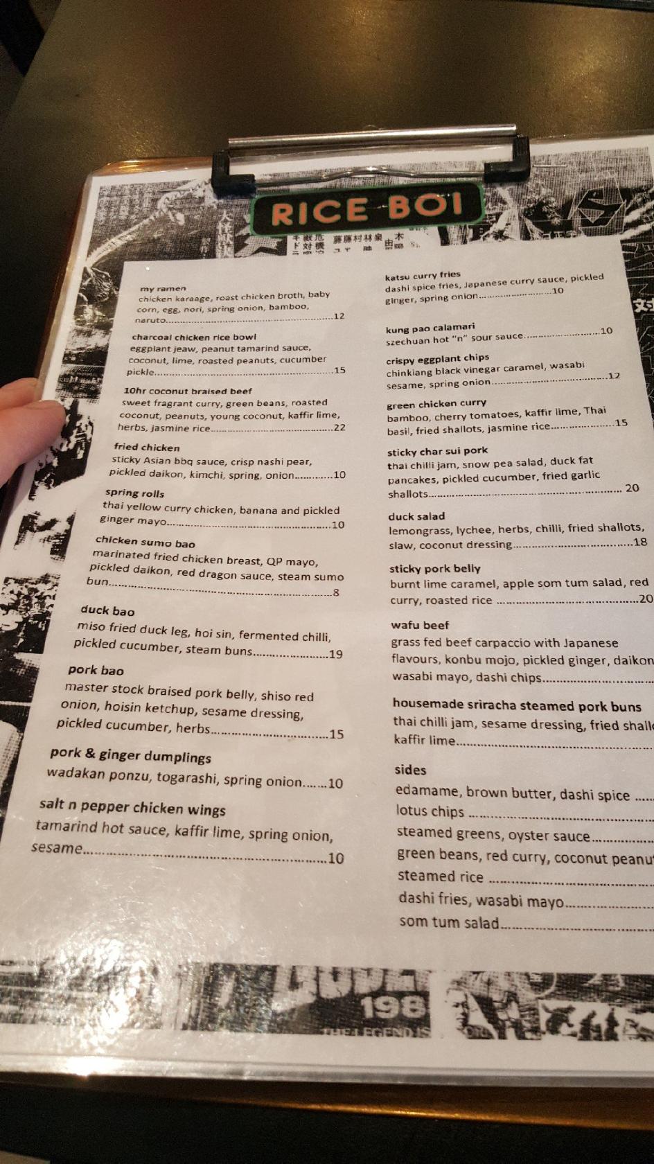 Menu at Rice Boi restaurant, Mooloolaba