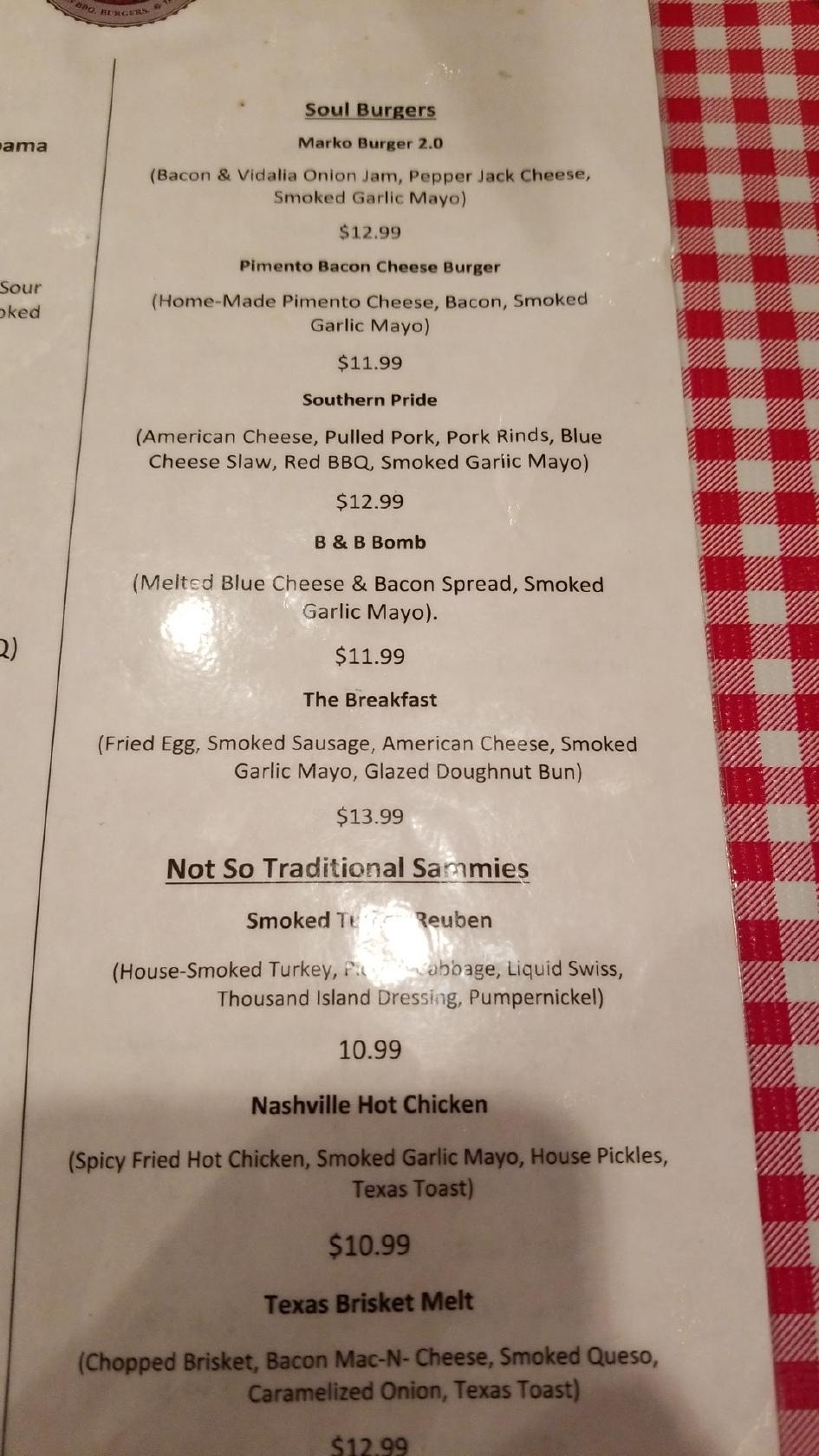 Menu at Soul Pig BBQ, Decatur