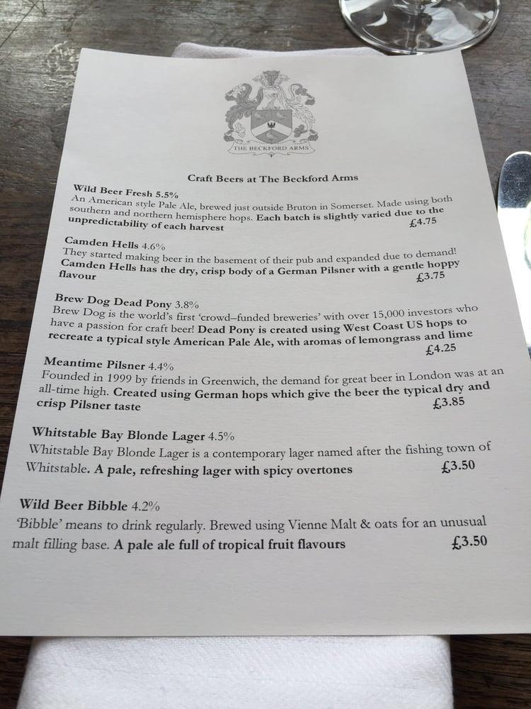 Menu at The Beckford Arms pub & bar, Tisbury