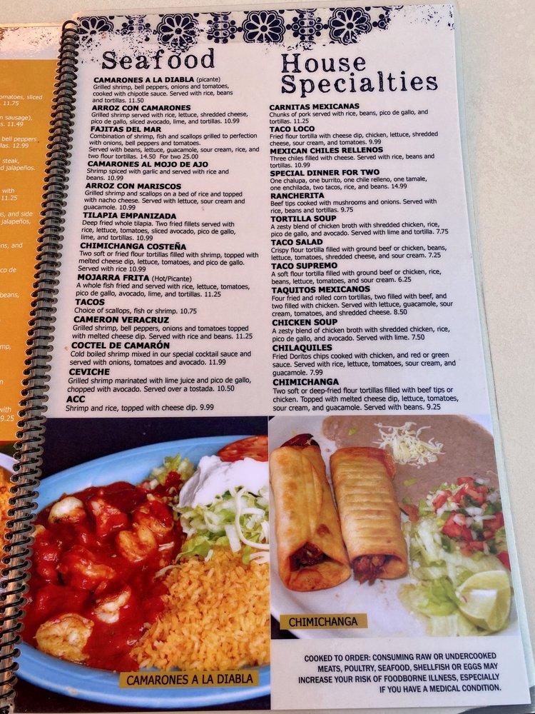 Menu at Tlaquepaque Mexican Restaurant, Galax