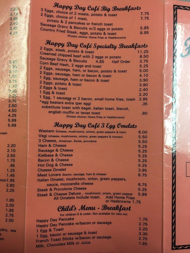Menu at Happy Day Cafe, Leechburg