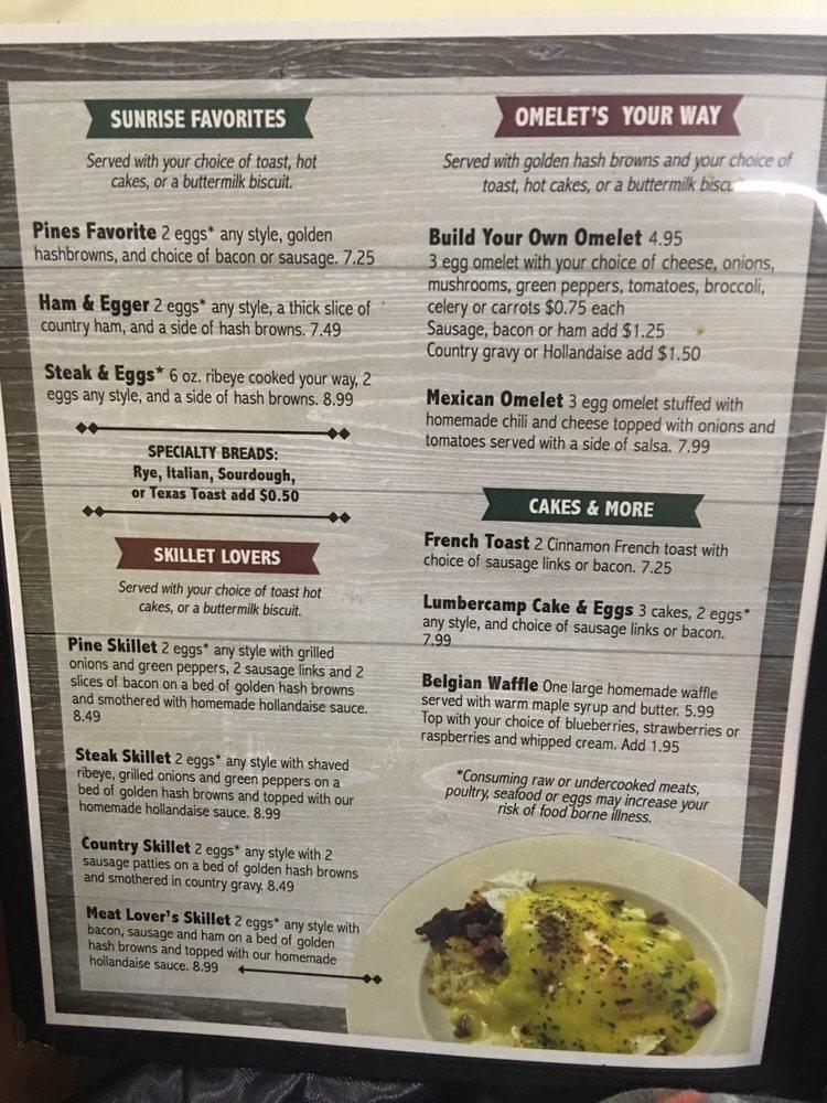 Menu at Pines Cafe, Ironwood