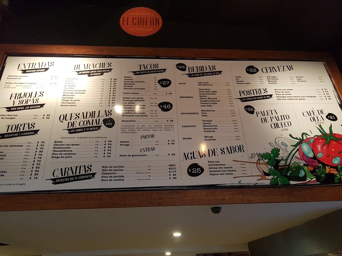 Carta del restaurante Taquería El Caifán Alameda, Ciudad López Mateos