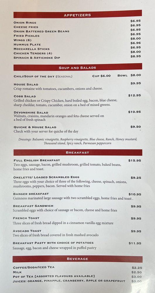 Menu at The Devonshire Arms Cafe & Pub, Shepherdstown