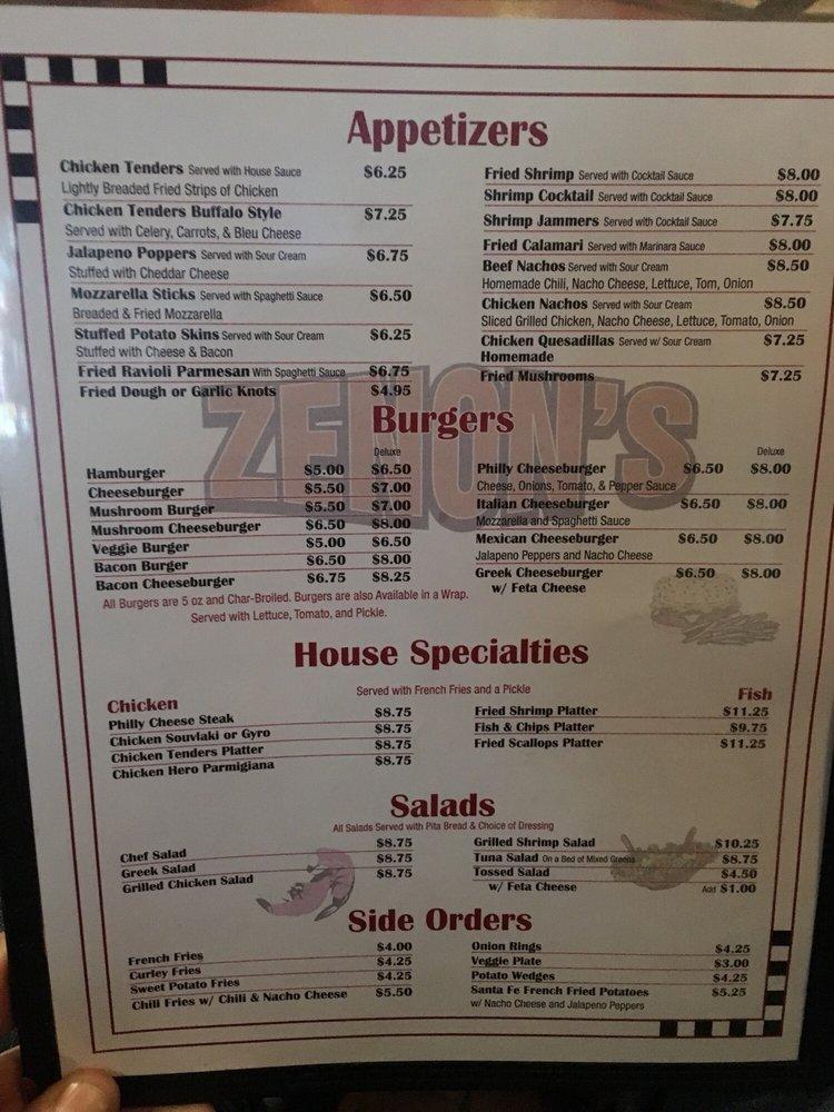 Menu at Zenon's pub & bar, Kingston