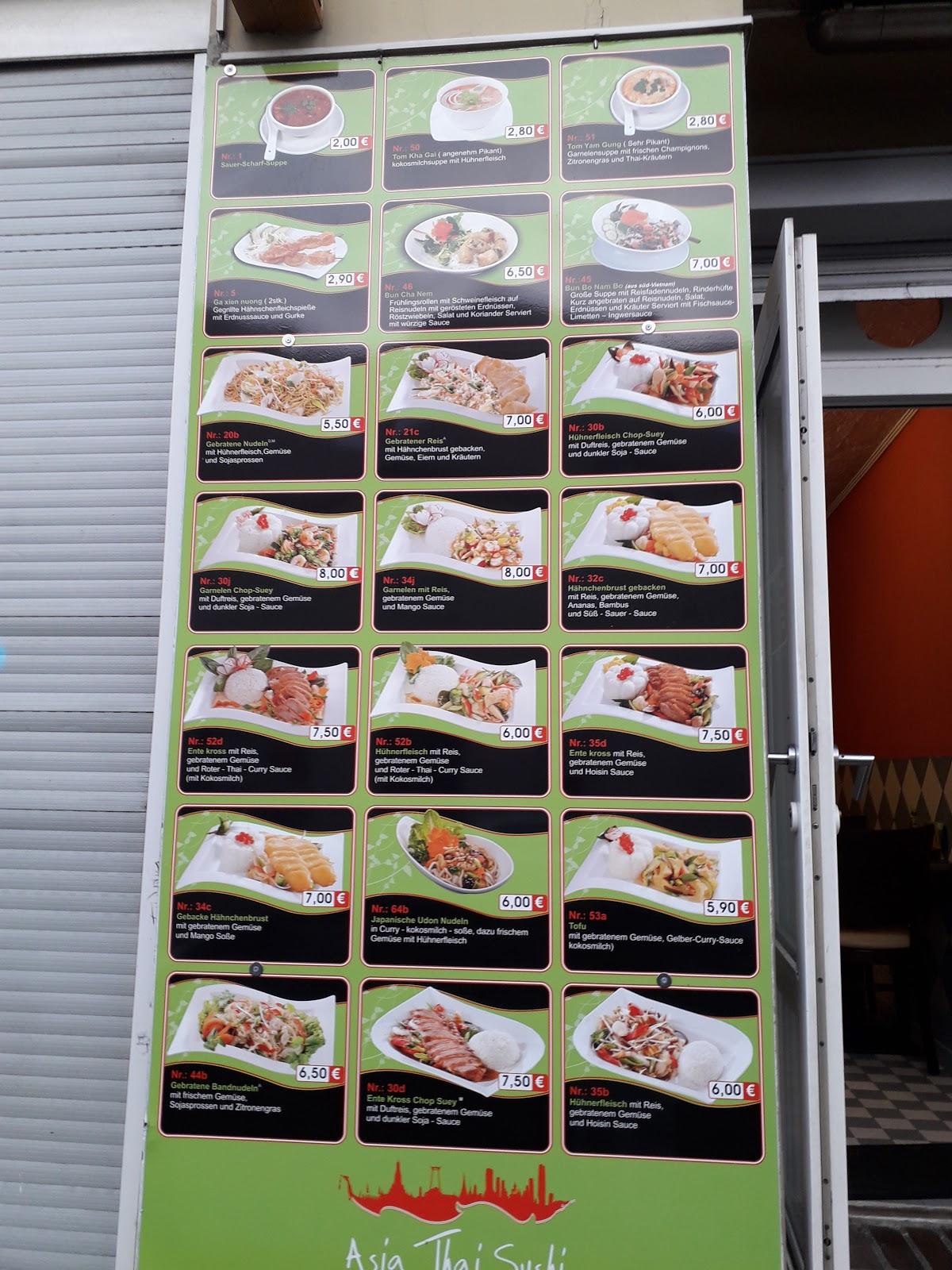 Menu at Asia Thai Sushi restaurant, Kremmen