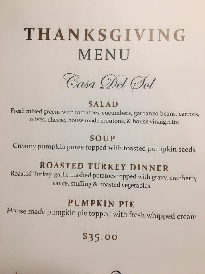 Menu at Casa Del Sol restaurant, Fort Bragg