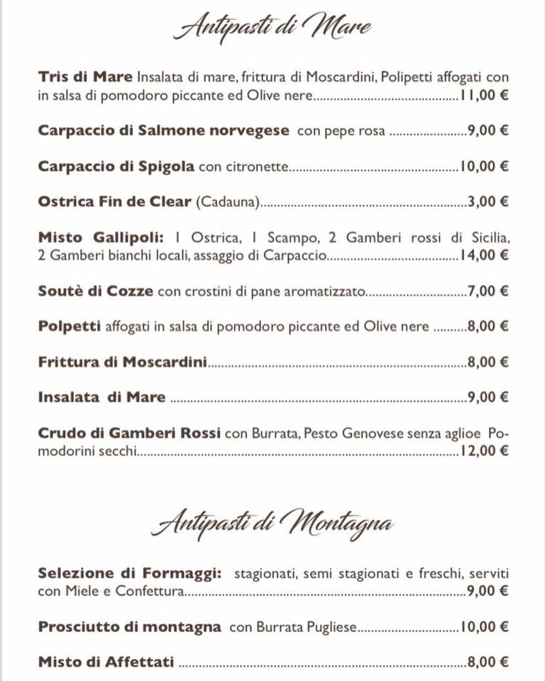 Menu at Da Zì Checco restaurant, Ostia