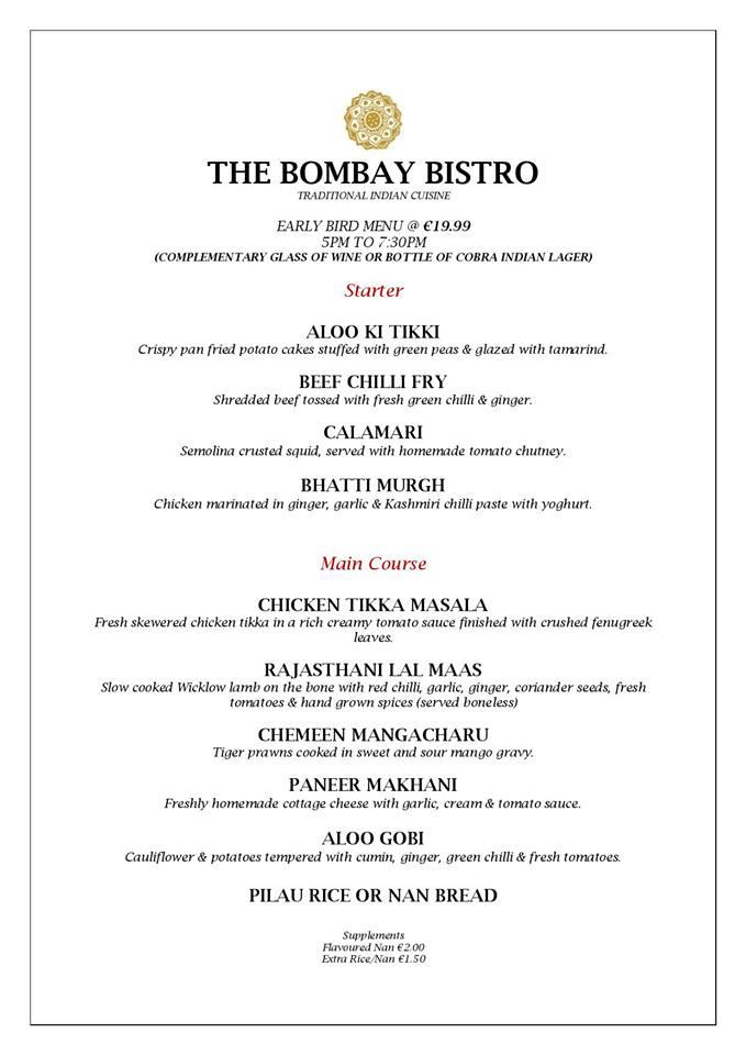 Menu at Bombay Bistro restaurant, Rush, 55 Main Street