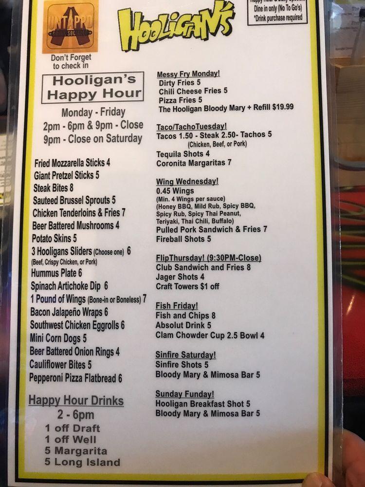 Menu at Hooligan's Sports Bar and Grill, Vancouver