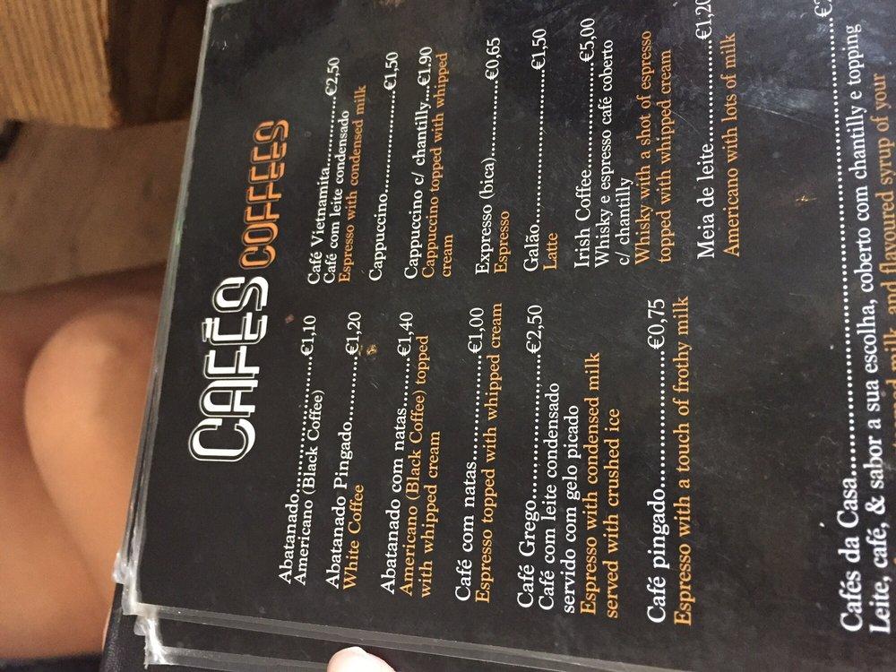 Menu at Bar Lounge, Peniche