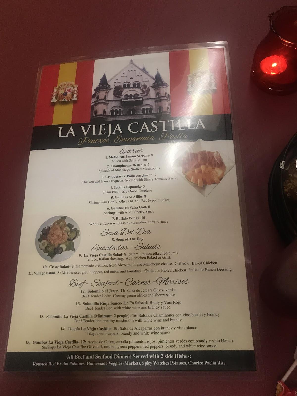 Menu at La Vieja Castilla restaurant, Blue Island