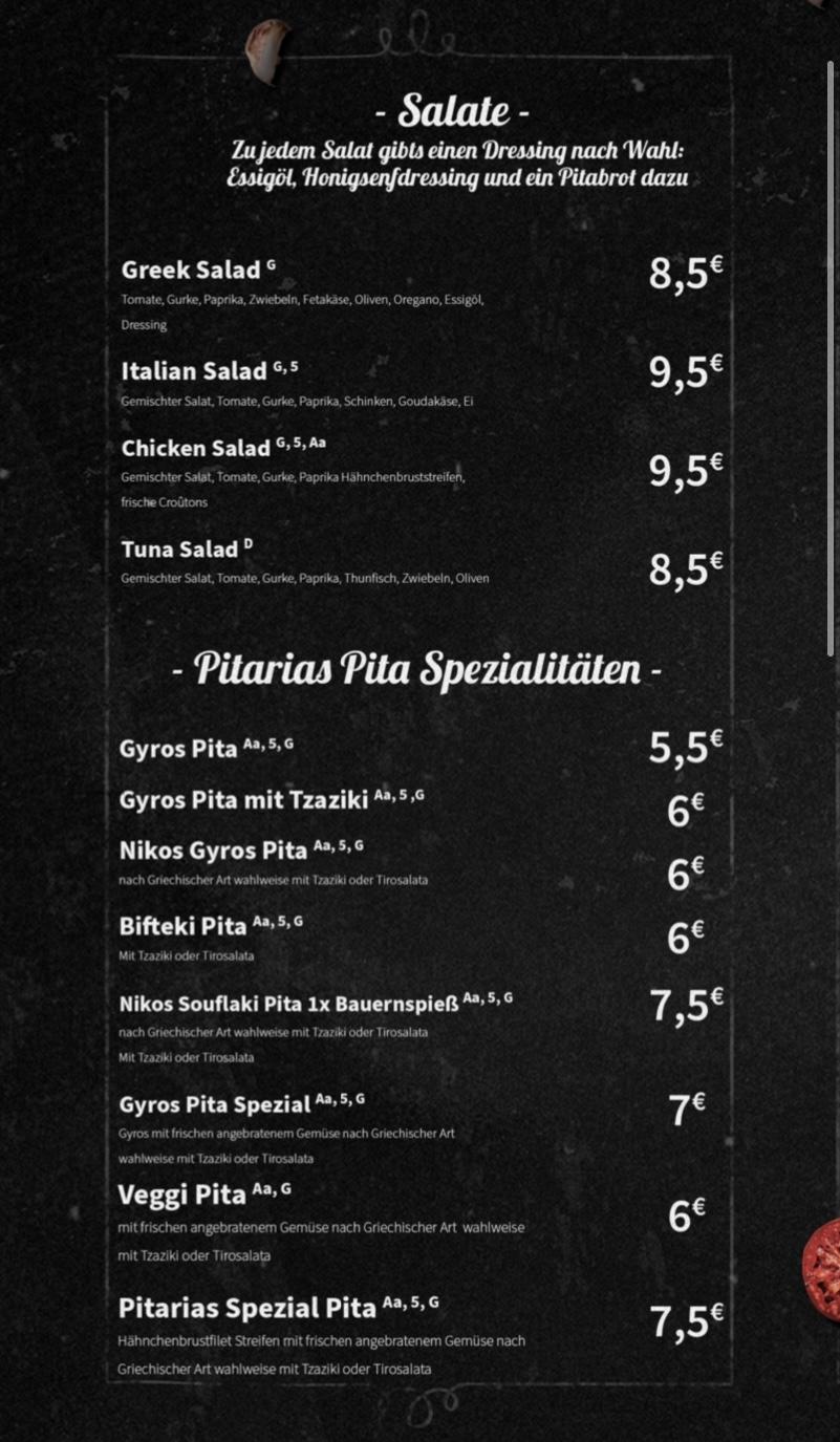 Speisekarte von Pitaria restaurant, Bielefeld