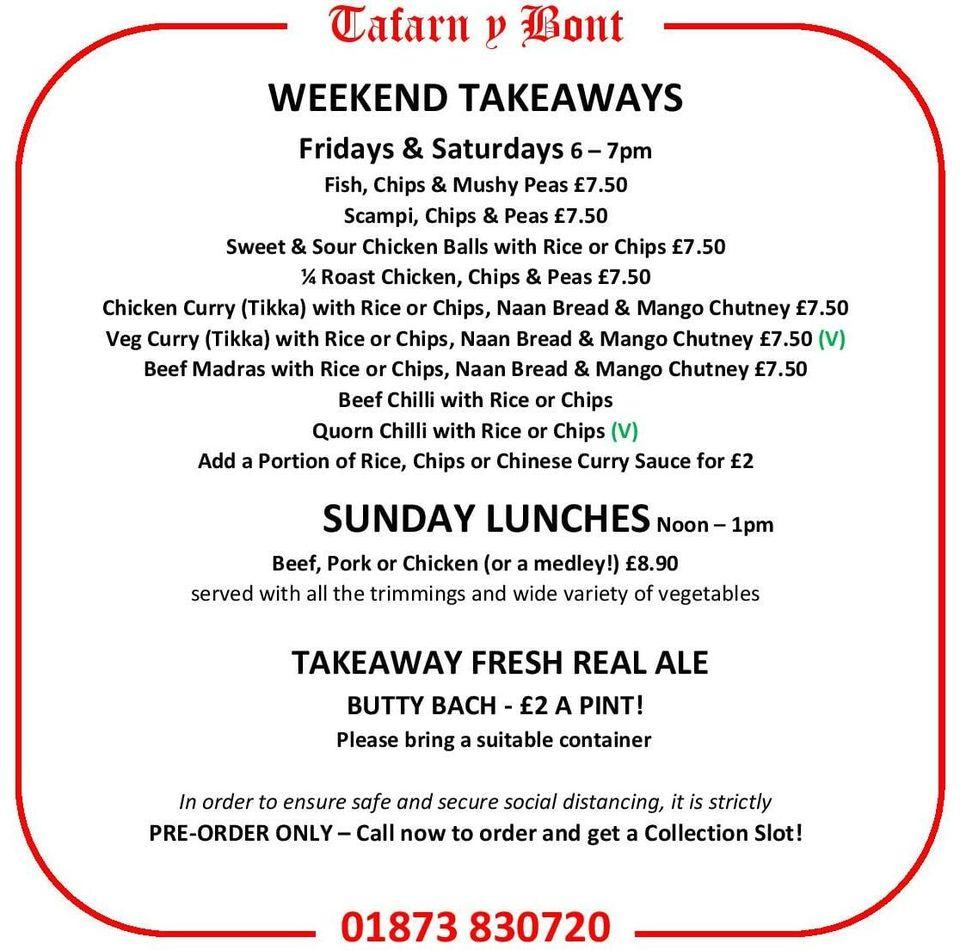 Menu at Tafarn y Bont pub & bar, Govilon