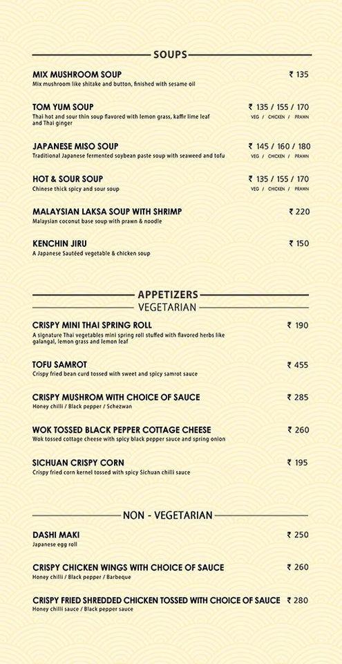 Menu at The Asian Kitchen by Tokyo Bay, Kochi, West face