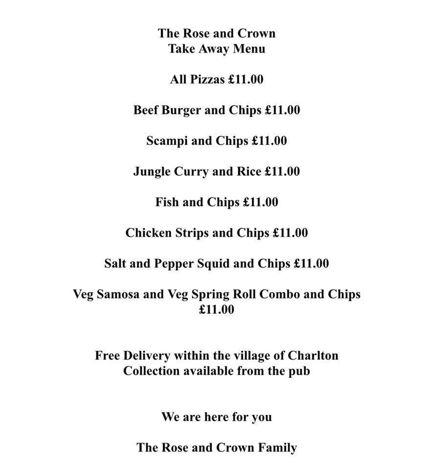 Menu at The Rose & Crown Pub, England, Main St