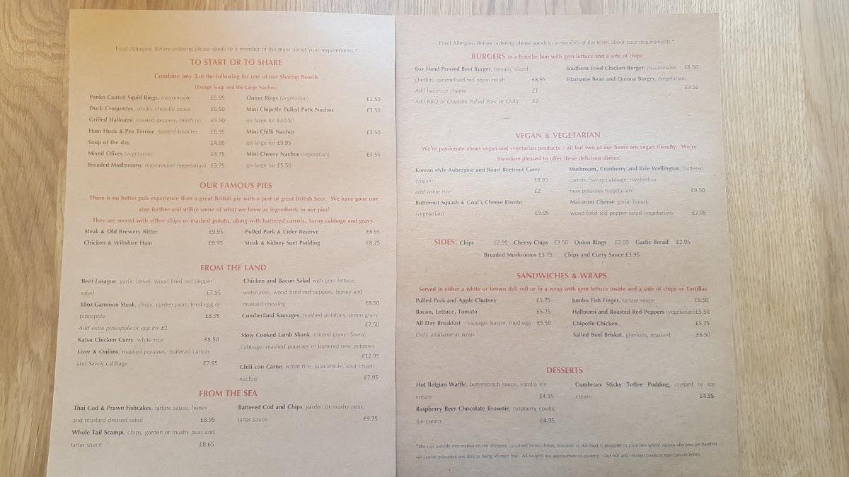 Menu at The Waterguard pub & bar, Cardiff