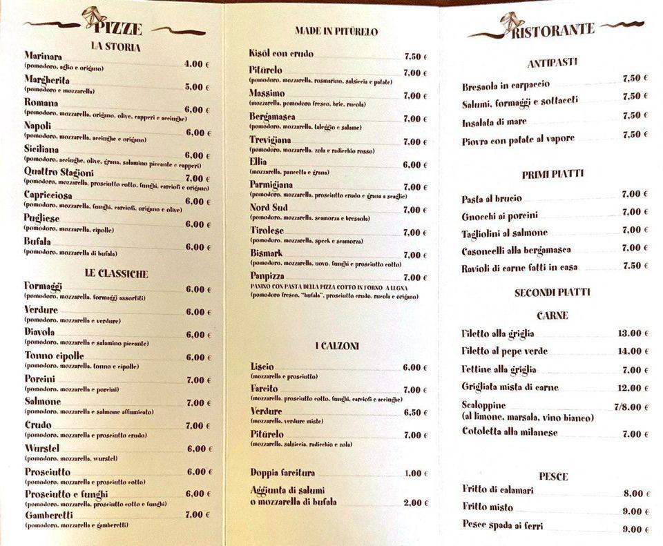 Menu at Trattoria dei Pellegrini pizzeria, Caravaggio
