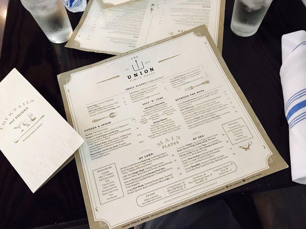 Menu at Union Public House, Pensacola, 36 E Garden St
