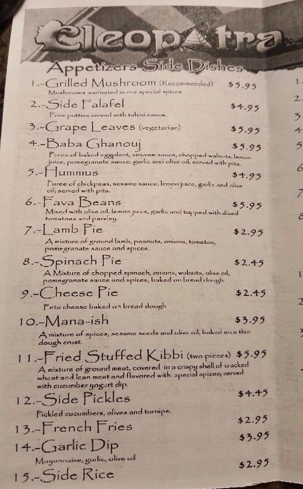 Menu at Cleopatra Grill and Hummus restaurant, Federal Heights