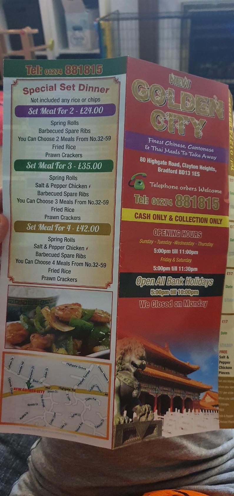 Menu at New Golden City fast food, Bradford